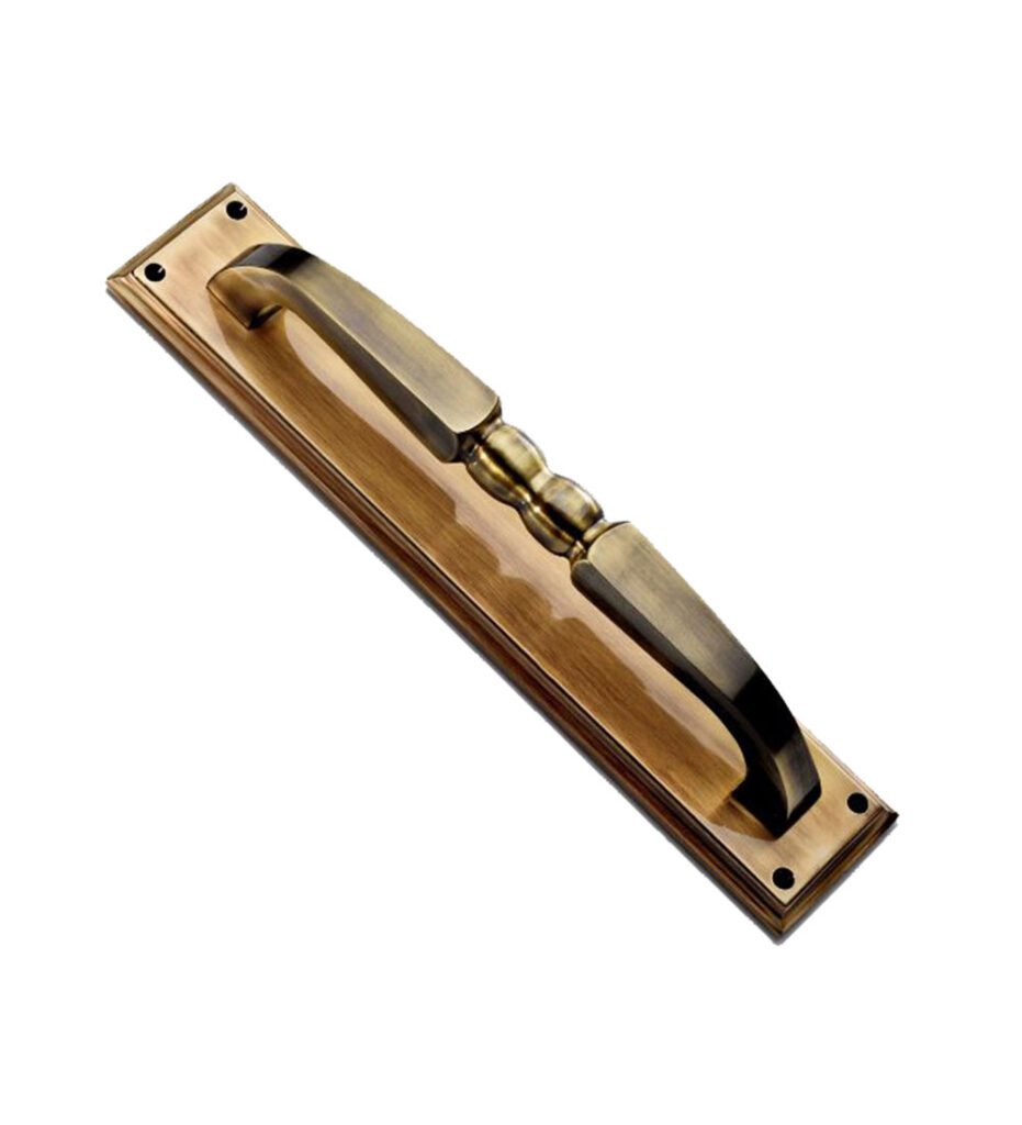Aztec Brass Door Pull Handle on Plate - Brassage